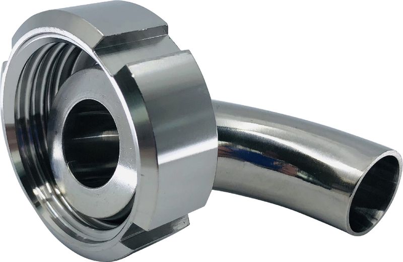 Milk pipe elbow conical socket 90° according to DIN 11851 with union ...