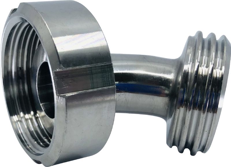 Milk pipe elbow conical socket 45° according to DIN 11851 with mounted ...