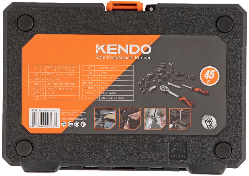 Steckschlüsselsatz 3/8" + 1/4" KENDO 45-teilig | BRW-CH