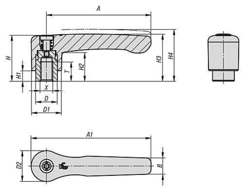 Klemmhebel KIPP, K0738, Innengewinde, flach, Edelstahl | BRW