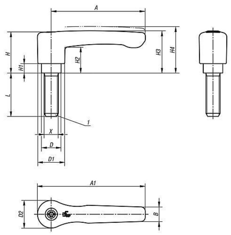 Clamping Lever KIPP, K0738, external thread, flat, stainless | BRW-CH