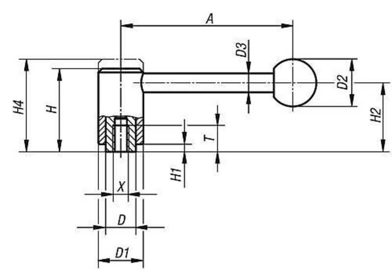 Spannhebel KIPP, K0108, Innengewinde, Form: 0° | BRW-CH