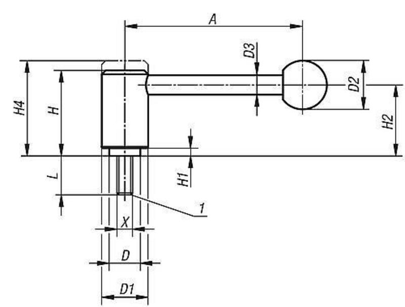 Spannhebel KIPP, K0108, Aussengewinde, Form: 0° | BRW