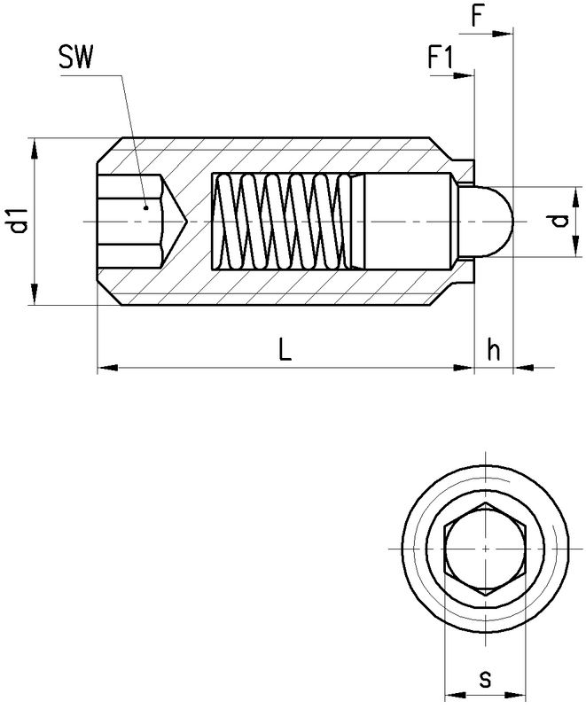 Spring plunger with hex socket and spring-loaded pin | BRW